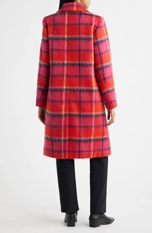 Sam Edelman Brushed Plaid Coat - Red Plaid