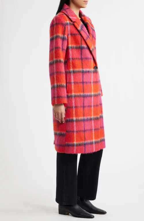 Sam Edelman Brushed Plaid Coat - Red Plaid