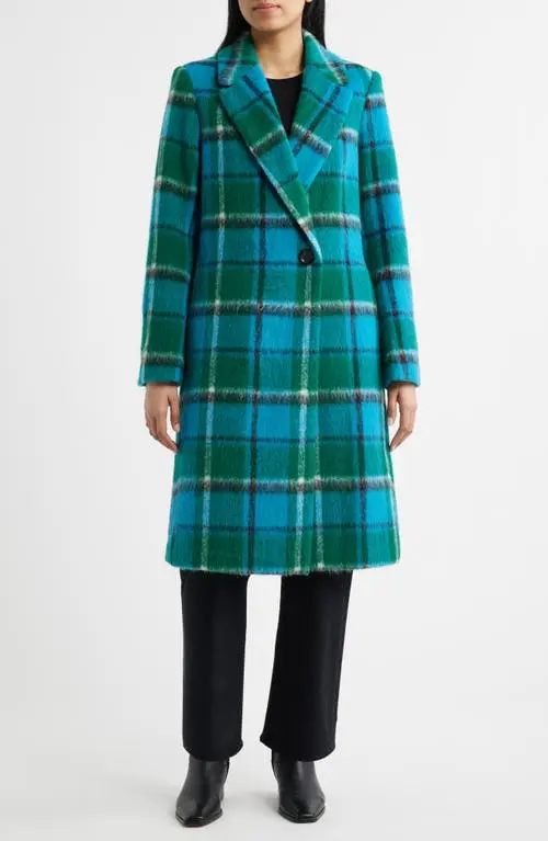 Sam Edelman Brushed Plaid Coat - Teal Plaid