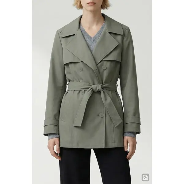 NOIZE Amina Tie Waist Water Repellent Coat - Sage