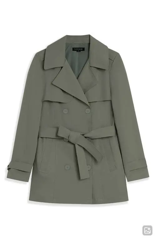 NOIZE Amina Tie Waist Water Repellent Coat - Sage