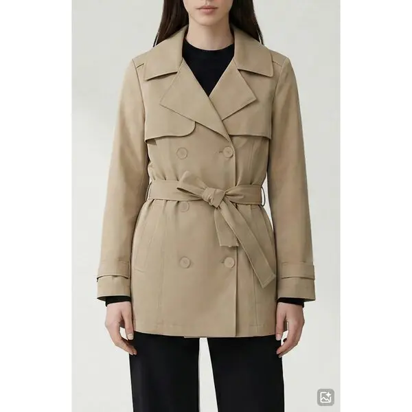 NOIZE Amina Tie Waist Water Repellent Coat - Sand
