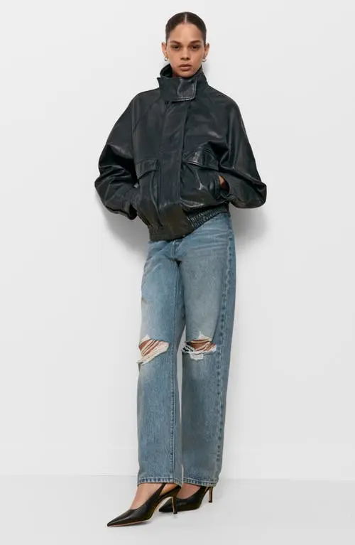 Avec Les Filles Oversize Leather Bomber Jacket - Ink