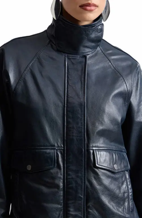 Avec Les Filles Oversize Leather Bomber Jacket - Ink