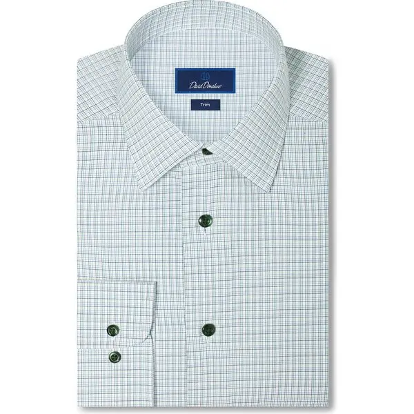 David Donahue Trim Fit Shadow Check Cotton Dress Shirt - White/hunter