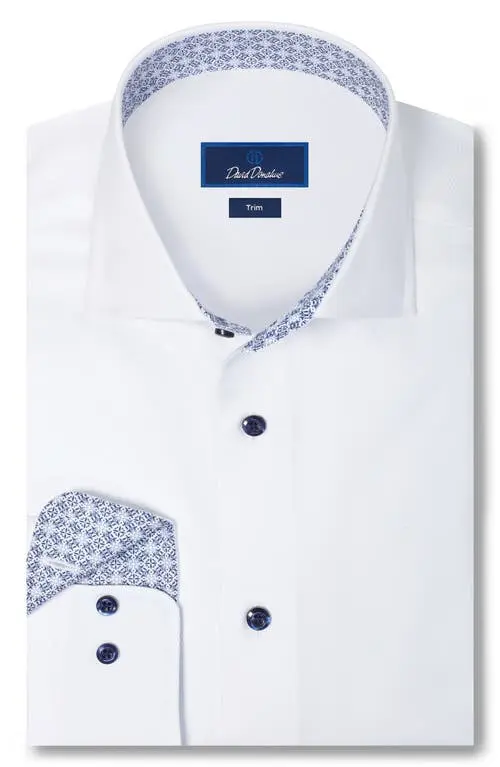 David Donahue Trim Fit Royal Oxford Solid Cotton Dress Shirt - White