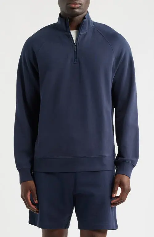 Zella Cotton French Terry Quarter Zip Sweatshirt - Navy Eclipse