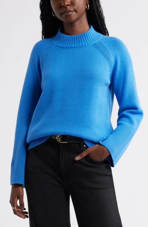 Caslon Bell Sleeve Mock Neck Merino Wool & Cotton Sweater - Blue Bliss