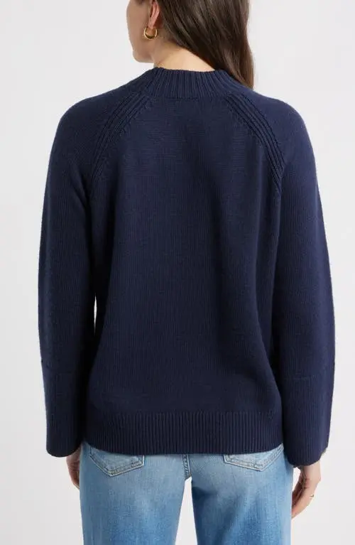 Caslon Bell Sleeve Mock Neck Sweater - Navy Still