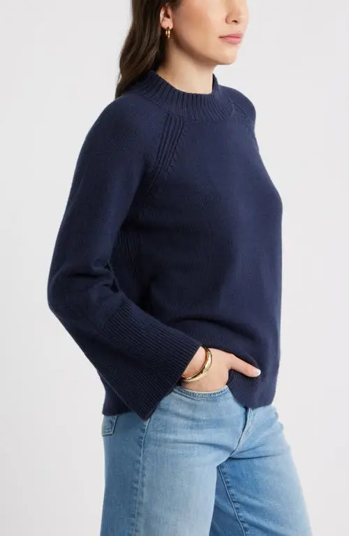 Caslon Bell Sleeve Mock Neck Sweater - Navy Still