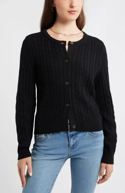 Bp. Button Front Cotton Blend Cardigan - Black
