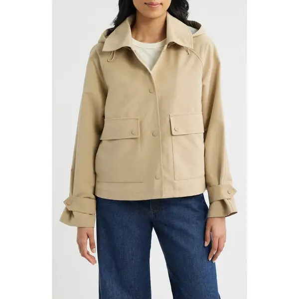 Bernardo Short Hooded Raincoat - Khaki