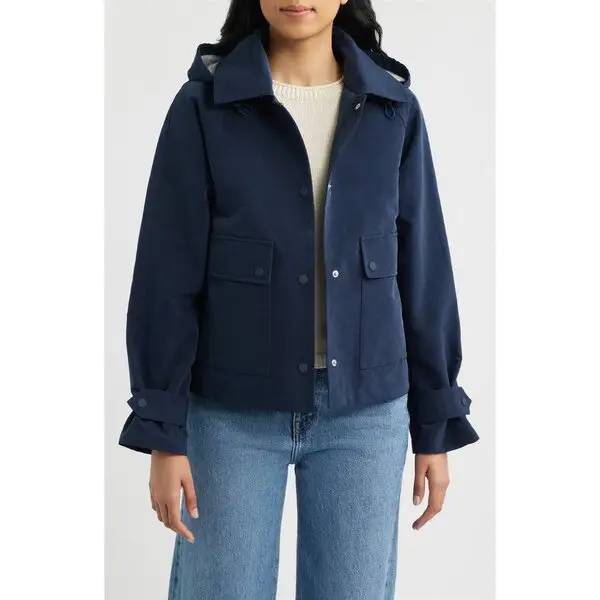 Bernardo Short Hooded Raincoat - Navy