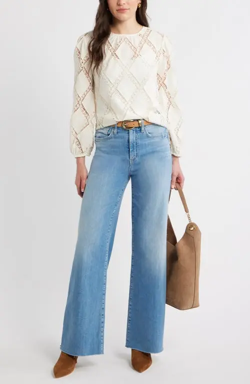 Caslon Lattice Lace Sheer Cotton Top - Ivory Pristine