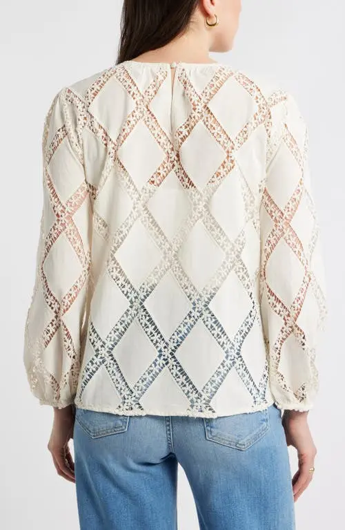 Caslon Lattice Lace Sheer Cotton Top - Ivory Pristine