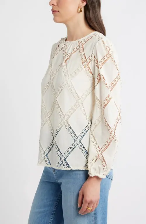 Caslon Lattice Lace Sheer Cotton Top - Ivory Pristine