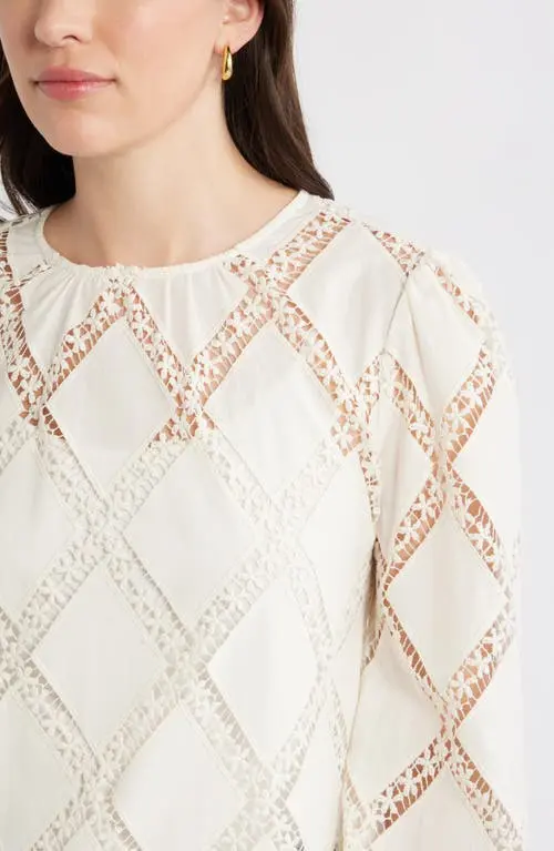 Caslon Lattice Lace Sheer Cotton Top - Ivory Pristine