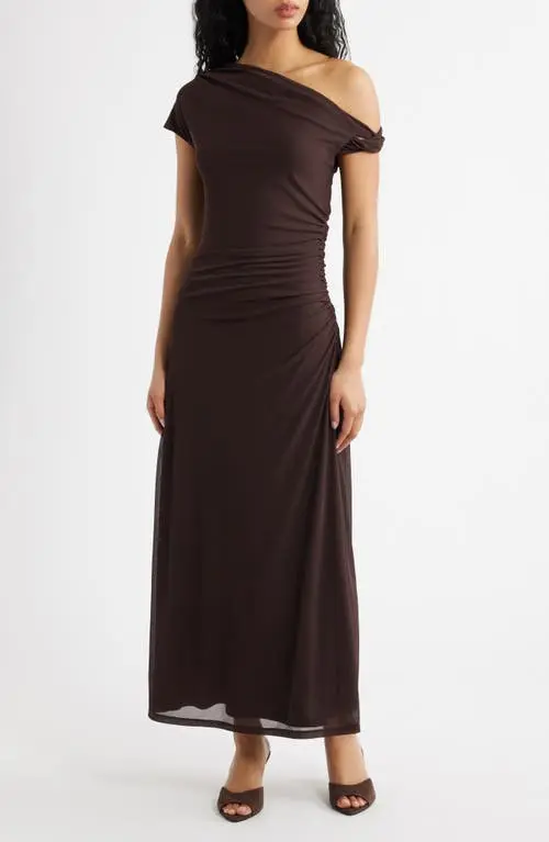 EVER NEW Paris Asymmetric Mesh Dress - Chocolate