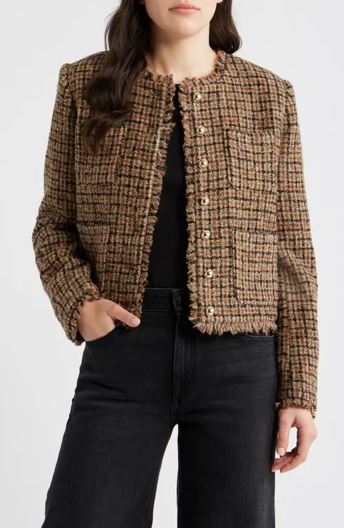 Bernardo Fringe Crop Cotton Tweed Jacket