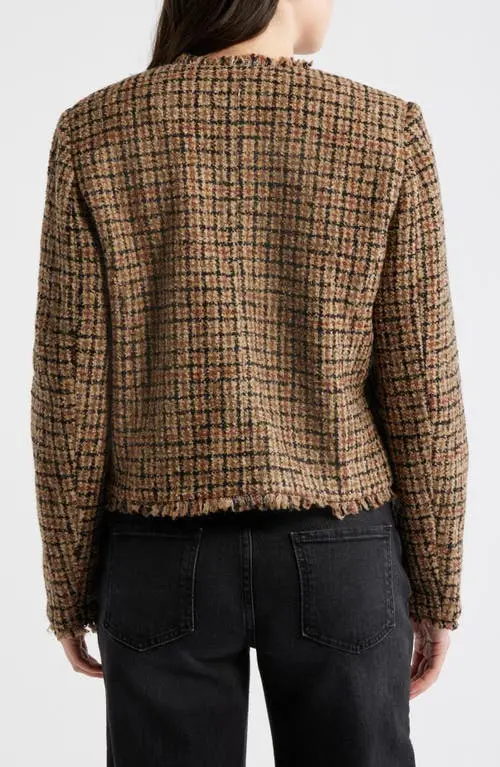 Bernardo Fringe Crop Cotton Tweed Jacket