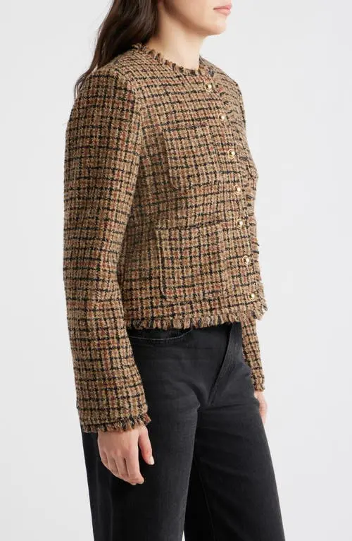 Bernardo Fringe Crop Cotton Tweed Jacket