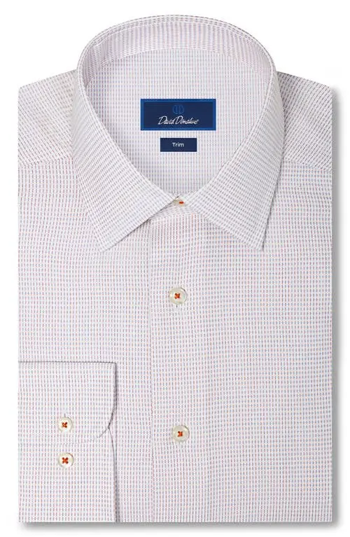 David Donahue Trim Fit Microcheck Cotton Dobby Dress Shirt - White/orange