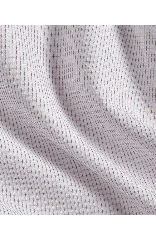 David Donahue Trim Fit Microcheck Cotton Dobby Dress Shirt - White/orange