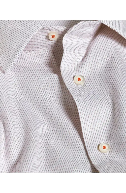 David Donahue Trim Fit Microcheck Cotton Dobby Dress Shirt - White/orange