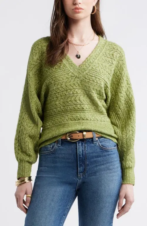 Treasure & Bond Pointelle Dolman Sleeve Sweater - Olive Epson