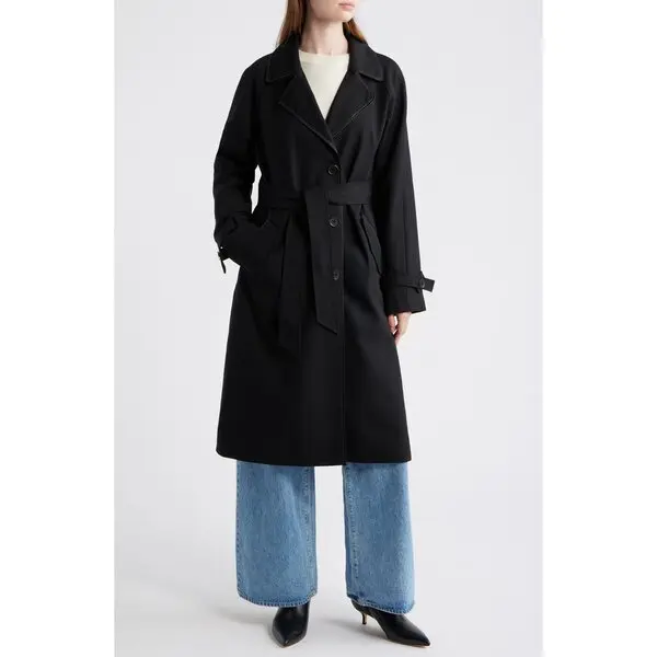 Via Spiga Stretch Gabardine Trench Coat - Black