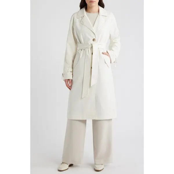 Via Spiga Stretch Gabardine Trench Coat - Cream