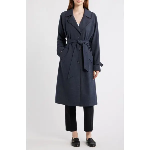 Via Spiga Stretch Gabardine Trench Coat - Navy