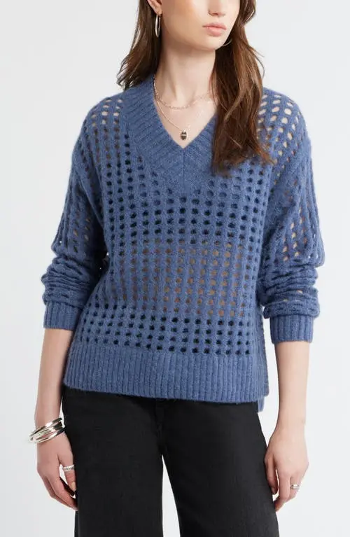 Treasure & Bond Mesh Stitch V-neck Sweater - Blue Indigo