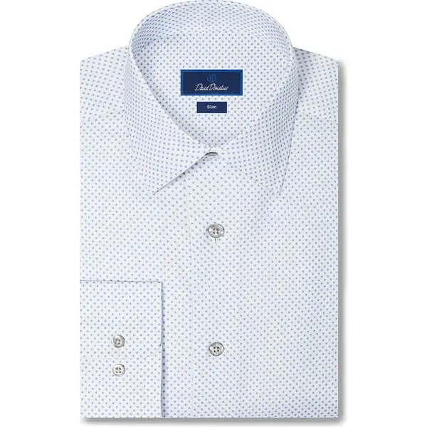 David Donahue Slim Fit Neat Print Stretch Cotton Twill Dress Shirt - White/pearl
