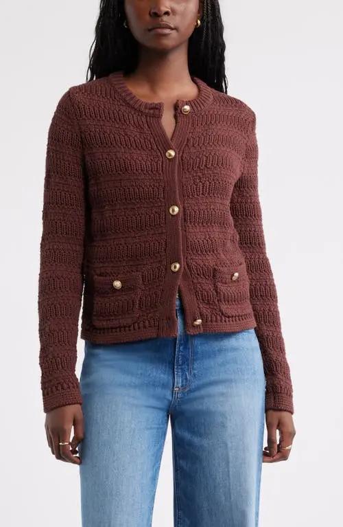 Caslon Textured Cotton Cardigan - Brown Chocolate