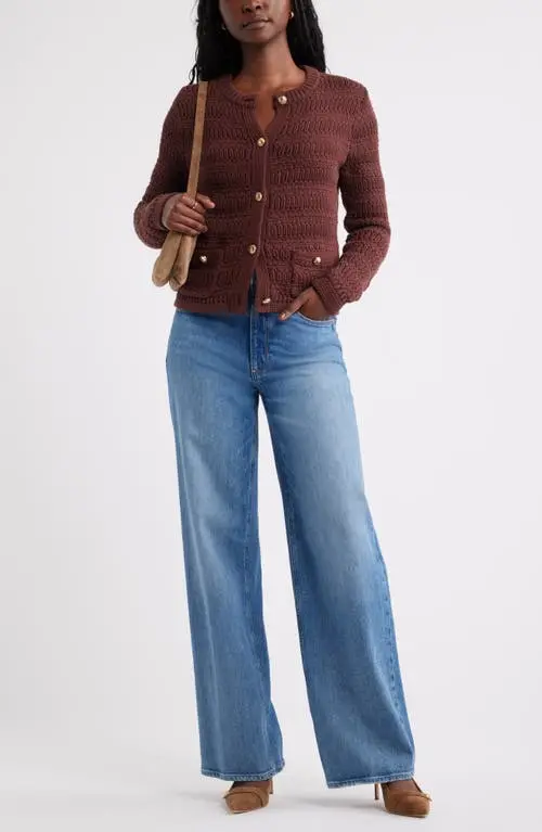 Caslon Textured Cotton Cardigan - Brown Chocolate