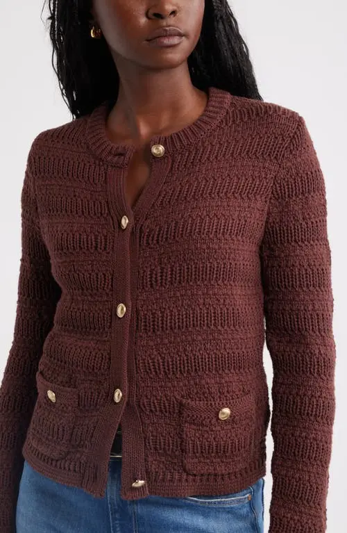 Caslon Textured Cotton Cardigan - Brown Chocolate