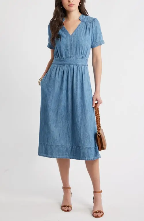 Caslon Cotton Chambray Midi Dress