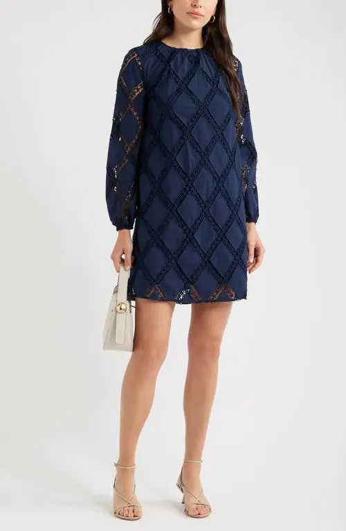Caslon Lace Lattice Bracelet Sleeve Cotton Dress