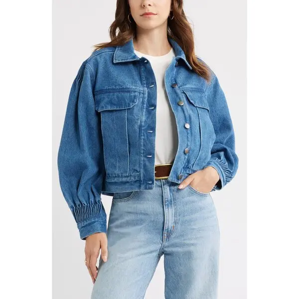 Treasure & Bond Pintucked Denim Jacket - Medium Wash