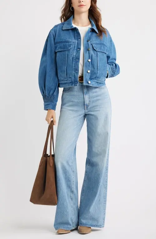 Treasure & Bond Pintucked Denim Jacket - Medium Wash