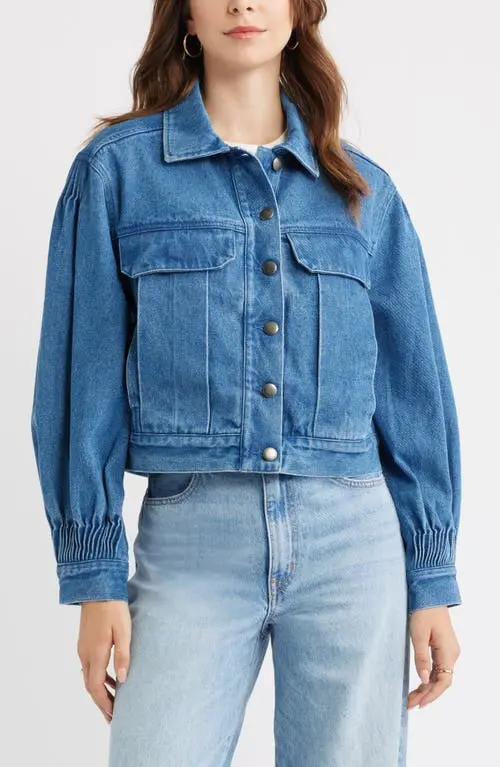 Treasure & Bond Pintucked Denim Jacket - Medium Wash