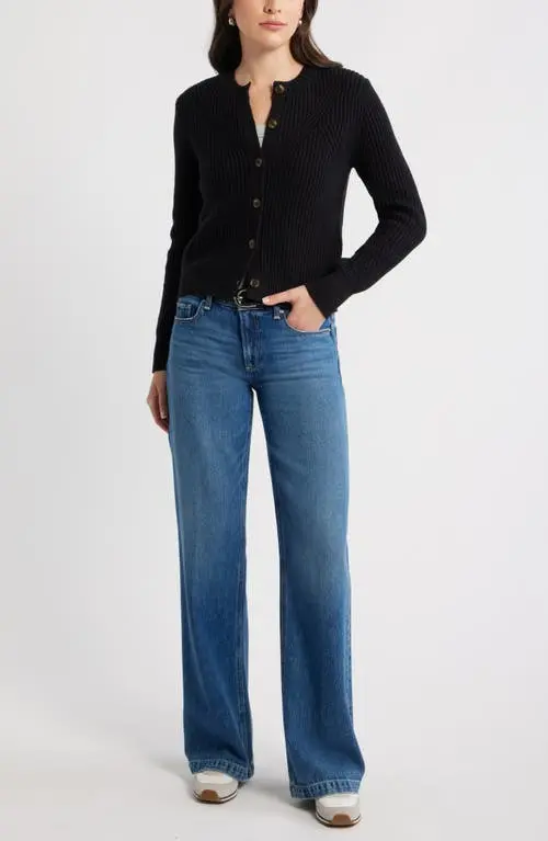 Caslon Shaker Stitch Pointelle Cardigan - Black