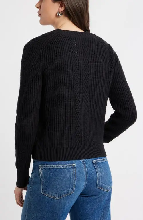 Caslon Shaker Stitch Pointelle Cardigan - Black