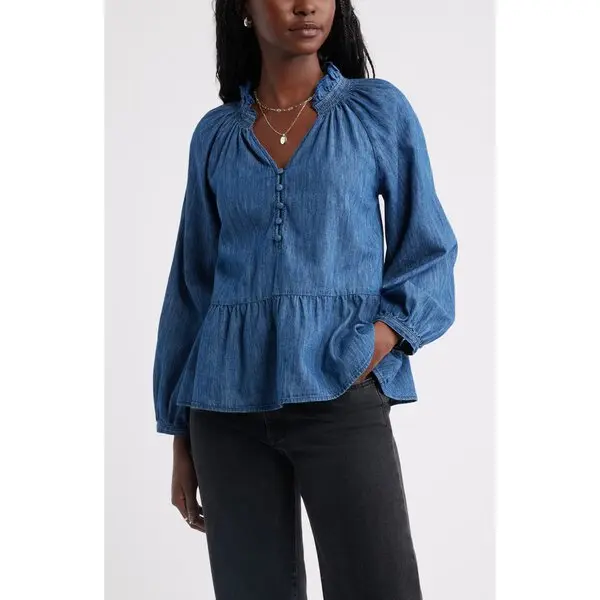 Caslon Peplum Cotton Chambray Top