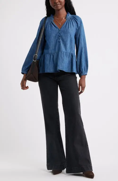 Caslon Peplum Cotton Chambray Top