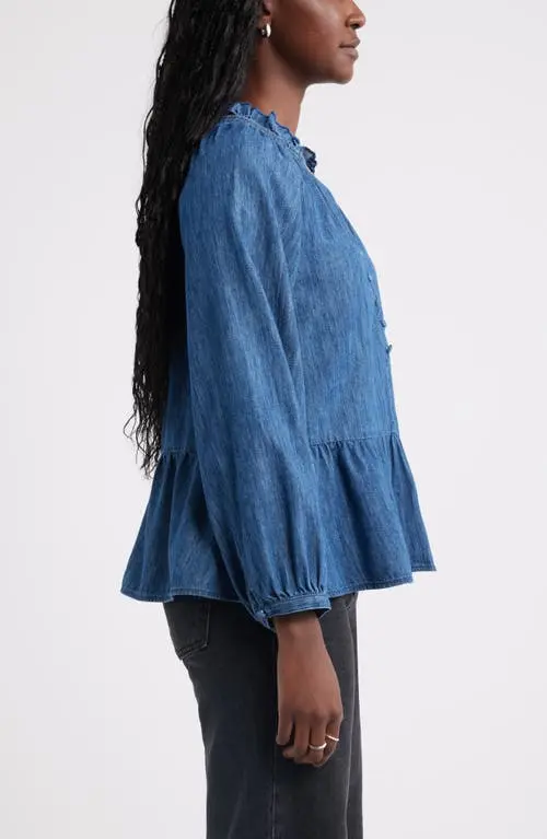 Caslon Peplum Cotton Chambray Top