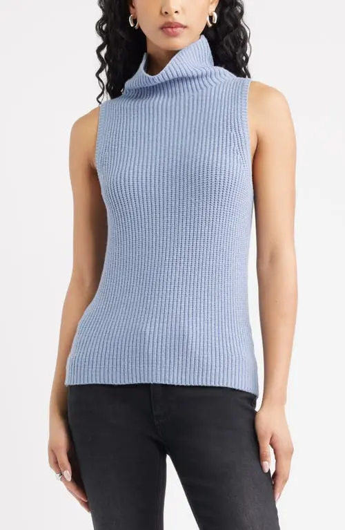 OPEN EDIT Sleeveless Funnel Neck Sweater - Blue Tempest