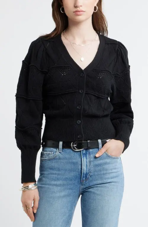 Treasure & Bond Pointelle Knit Button Front Cotton Cardigan - Black