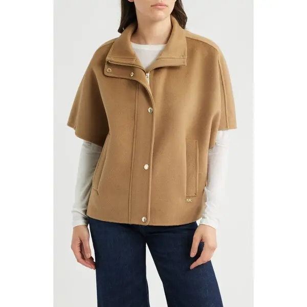 Michael Kors Double Face Wool Cape - Dark Camel